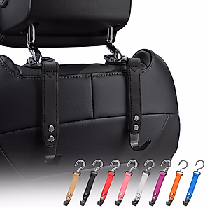 compuda Car Hooks,Car Purse Hook,Car Headrest Hook 2 Pack Leather Headrest Hooks for car accessories,SUS304 Car Bag Hooks(Black)