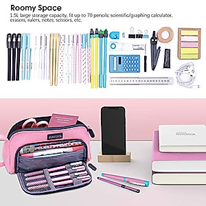 Aiscool Big Capacity Pencil Case Bag Pen Pouch Holder Large Storage Stationery Organizer for School Supplies Office College Teen (Pink)