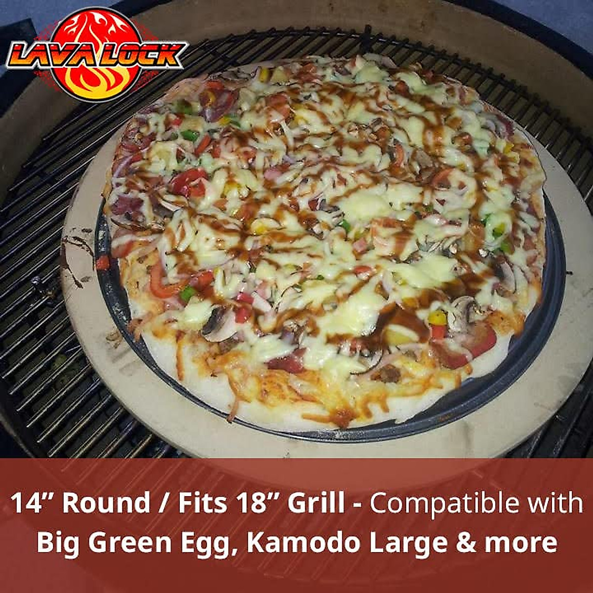 Pizza Baking Stone EXTRA THICK 9/16" x 14 in round Large Big Green Egg BGE genuine earthenware by LavaLock (not BGE brand)