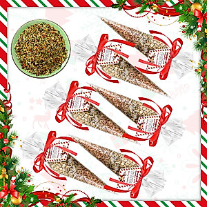 Dansydaisy 100 Set Magic Reindeer Food Christmas Treat Bag with Tag and Red Ribbon Christmas Party Favor Goodie Cone Bags with Labels Twist Ties Plastic Reindeer Food Bags for Xmas Gift Wrapping