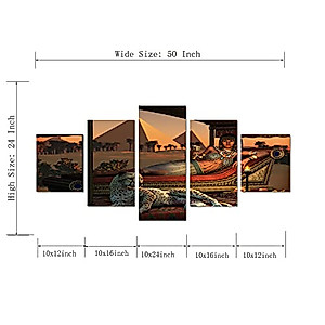 An Sexy Ancient Egyptian Lady and a Tame Cheetah Artwork Ancient Egypt Beauty and Pyramid Framed Ready to Hang-50 Wx24 H