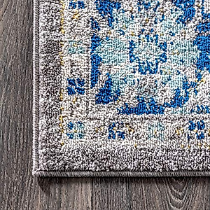 JONATHAN Y MDP204A-8 Modern Persian Boho Floral Gray/Navy 8 ft. x 10 ft. Area-Rug, Bohemian, Easy-Cleaning,for Bed,Kitchen,Living Rooms, Non Shedding