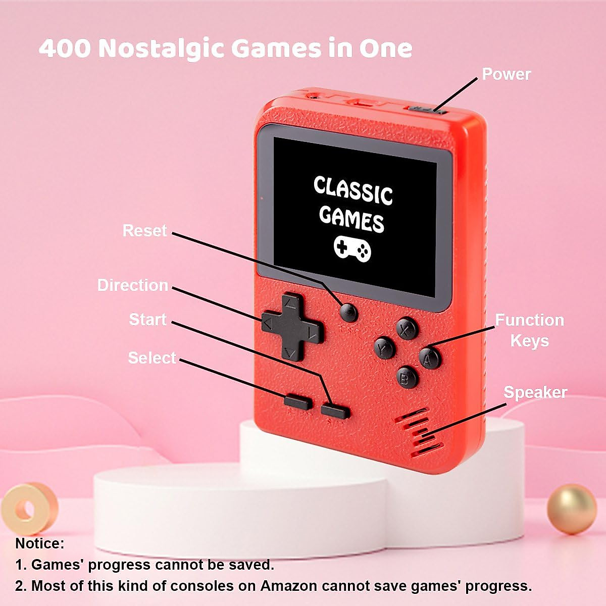 Kids Mini Handheld Games Console Built-in 400 Classic 8 Bit Retro NES Games, 2.8 Inch Screen, Rechargeable Battery, TV Video Output, Birthday Present for Boys Girls Adult