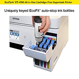 Epson EcoTank ET-4760 Wireless Color All-in-One Cartridge-Free Supertank Printer with Scanner, Copier, Fax, ADF and Ethernet - White, Large (Renewed)