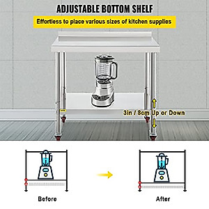 VEVOR Stainless Steel Prep Table, 24 x 15 x 35 Inch, 440lbs Load Capacity Heavy Duty Metal Worktable with Backsplash Adjustable Undershelf & 4 Casters, Commercial Workstation for Kitchen Restaurant