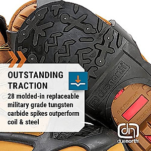 Due North Heavy Duty Ice Cleats for Job Safety in Snow & Ice - 28 Integrated Military Grade Tungsten Carbide Spikes (1 Pair)