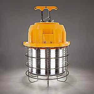 Maxxima High Bay LED Temporary Work Light Fixture, IP65, Linkable, 60 Watt 7200 Lumens Daylight 5000K, Stainless Steel Cage Guard, Plug in