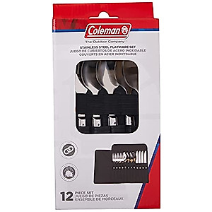 Coleman Stainless Steel Flatware Set with Plastic Handles, 12-Piece , Black