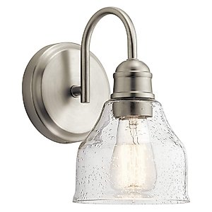 Kichler Avery 14.75" Vanity Bath Light In Brushed Nickel, Vintage 2-Light Bathroom Wall Mount Fixture with Clear Seeded Glass, (14.75" W x 9.25" H), 45972NI