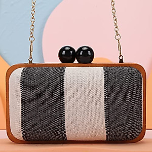 Fawziya clutch purses for women evening Burlap Kiss Lock Clutches-Black&White