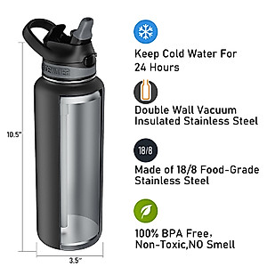 ICEWATER-40 oz, 2 Lids(Soft Auto Straw & Wide Mouth),Insulated Water Bottle,18/8 Stainless Steel,BPA-Free,Vacuum Double Walled,Leak Proof (40 oz, Purple)