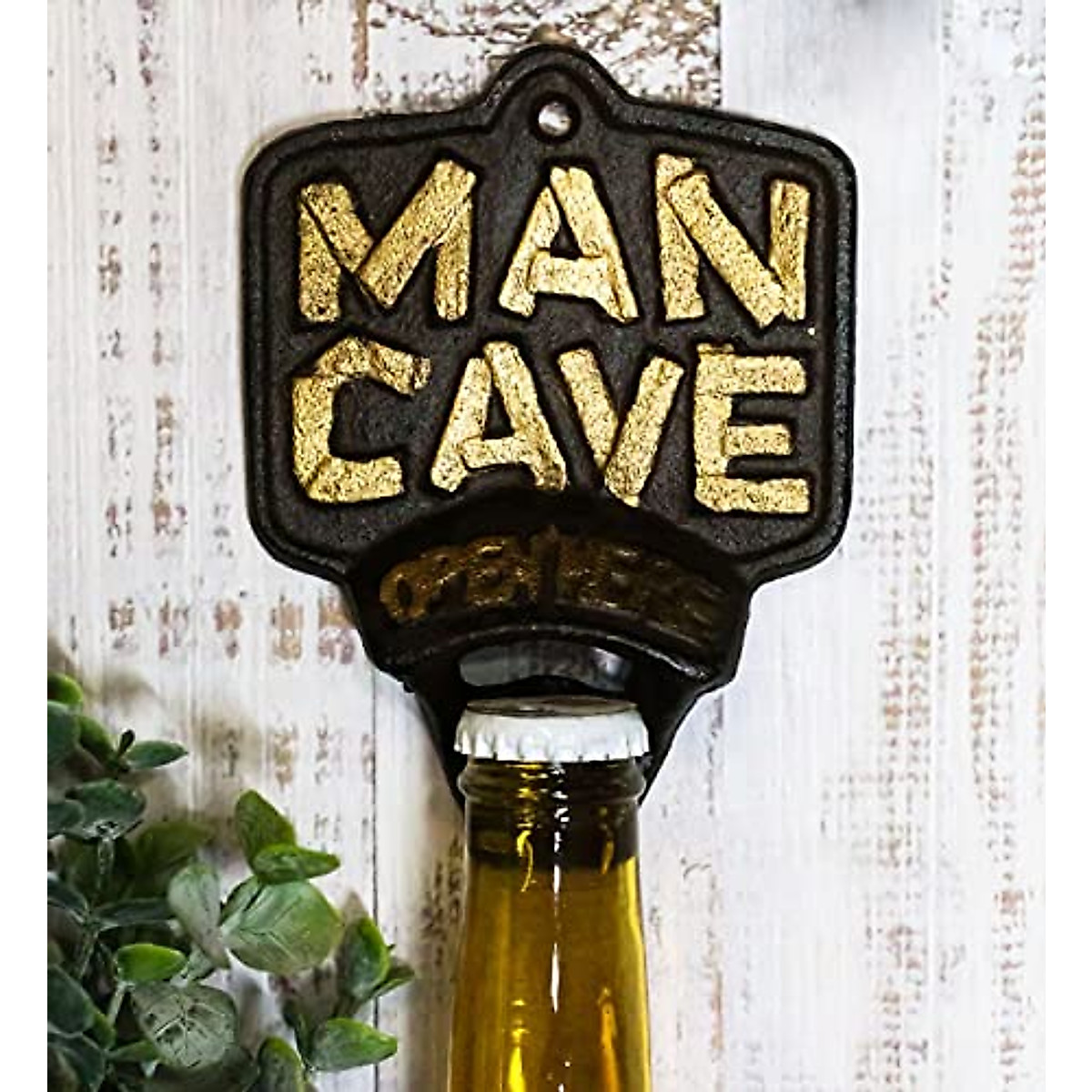 Ebros Gift Rustic Western Vintage Man Cave Open Here Cast Iron Rust Bronze Finish Metal Wall Soda Beer Bottle Cap Opener 5" High Home Office Cabin Lodge Country Ranch Home Party Accent (1)
