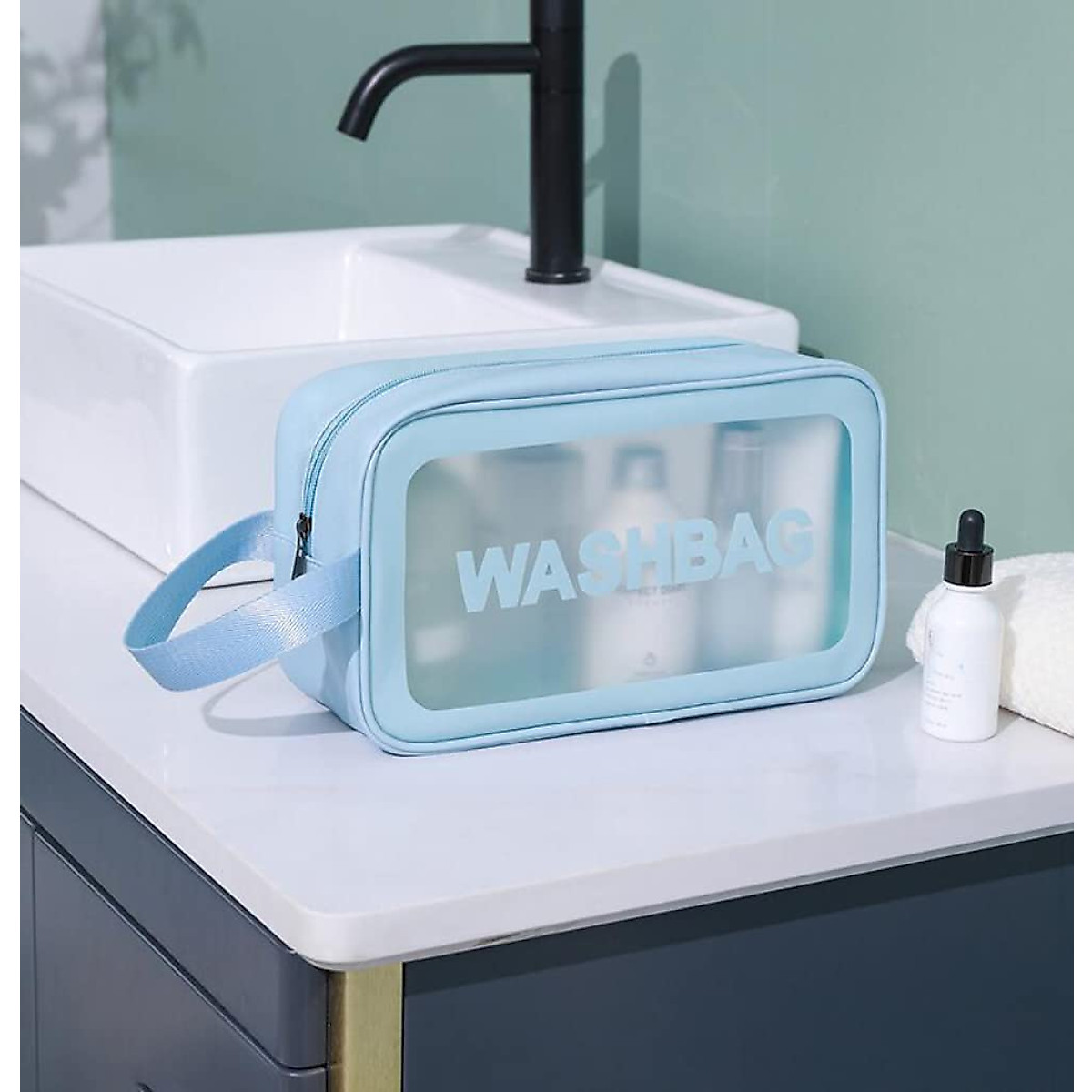 LaurelTree Cute Makeup Bag Transparent Waterproof Makeup Bag Y2k Accessories Large Capacity Cosmetic Organizer Beauty Case Travel Organizer for Accessories, Toiletries (Blue1 S)