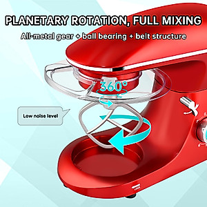 Seedeem Stand Mixer, 6Qt Electric Food Mixer, 660W 6-Speeds Tilt-Head Dough Mixers with Dishwasher-Safe Dough Hook, Wire Whip & Beater for Daily Use, Red