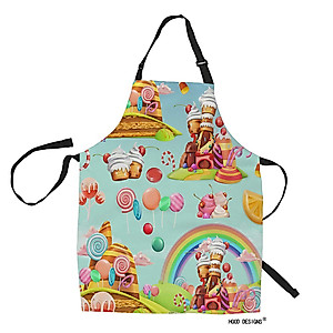HGOD DESIGNS Candy Kitchen Apron,Cartoon Game Sweet Candy Land Design Kitchen Aprons For Women Men For Cooking Gardening Adjustable Home Bibs,Adult Size