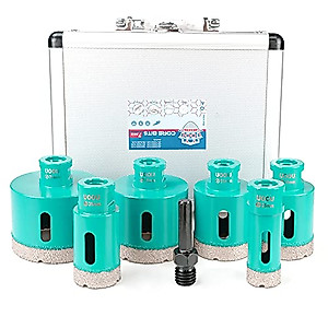 UOOU Diamond Hole Saw Kit for Porcelain Tile Ceramic Marble Brick Vacuum Brazed Diamond Core Drill Bits Deluxe Set for Porcelain Tile Granite Marble Stone Brick. ((25mm 35mm 45mm 51mm 65mm 75mm)+Sds Adapter)