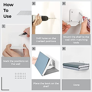 TIMCORR 4Pcs Invisible Floating Bookshelves: Wall-Mounted Floating Book Organizers, Heavy-Duty Metal Book Storage Holders, Multi-Purpose Wall Ledge Shelves for Bedroom, Living Room, Office