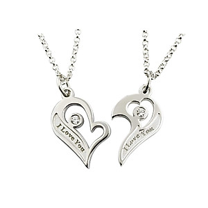 Getname Necklace Couple's Breakable Heart Love Necklace with Personalized 2 Birthstones Custom Made 2 Names Heart Necklace Silver 14