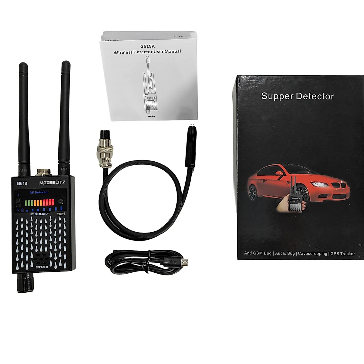 Hidden Camera Bug Detector Upgraded 2022 Newest Anti Spy Detector with LCD, RF Signal Wireless GPS car Tracker Eavesdropping Device Finder with Extra AI Function, GSM,MAZEBLITZ