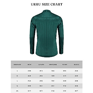 URRU Men's Striped Dress Shirts Green Satin Shirt Casual Luxury Long Sleeve Button Down Wedding Shirt Party Prom Shirt Dark Green XL