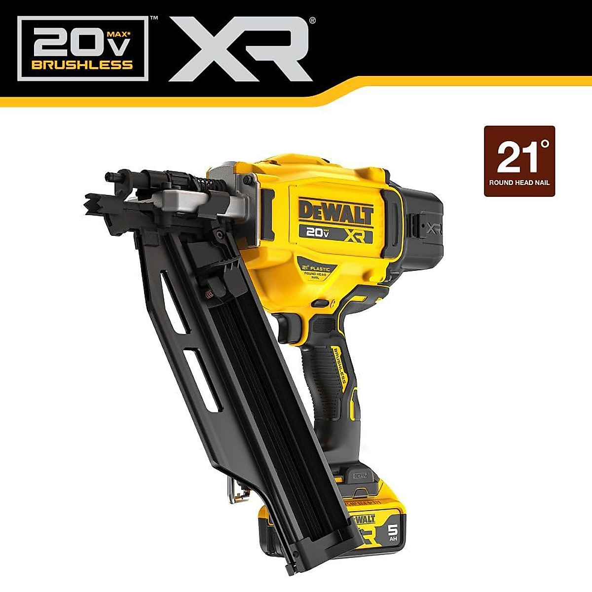 Dewalt DCN920P1 20V MAX Brushless 21-Degree Lithium-Ion Cordless Plastic Framing Nailer Kit (5 Ah)