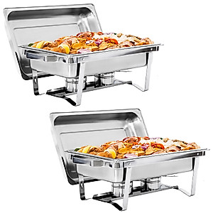 Rectangular Chafing Dish Set 2 Pack of 8 Quart Full Size Chafer Dish Stainless Steel Frame Chafers With Foldable Frame Legs (2)