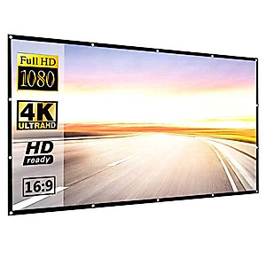 Projector Screen, White Projector Screen, 16:9 No Crease Home Theater Foldable Projection Screen 60"|72"|84"|100"|120"|150"