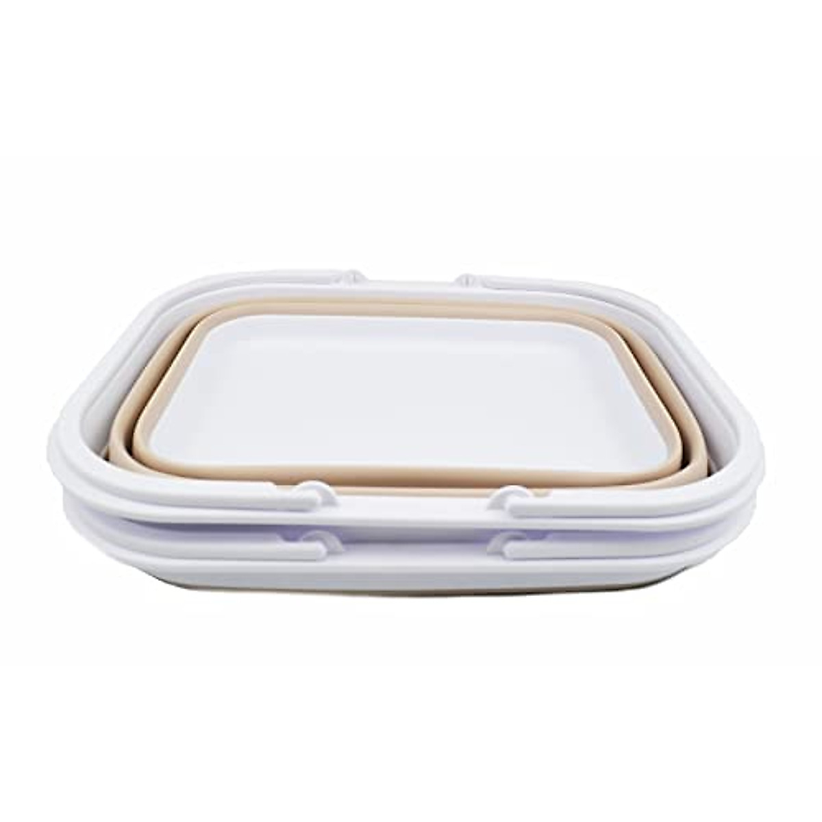 SAMMART 15L (4 Gallons) Collapsible Basket with Handle - Portable Outdoor Picnic Basket/Crater - Foldable Shopping Bag - Space Saving Storage Container (White/Latte (Set of 2))