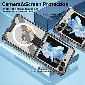 NINKI Compatible Samsung Galaxy Z Flip 5 Case with Ring,(Clear+Black) Samsung Flip 5 Case Magnetic Wireless Charging Heavy Duty Slim Shockproof Protective Phone Case for Galaxy Z Flip 5 5G Cases Clear