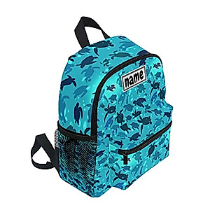 Glaphy Custom Kid's Name Backpack, Ocean Turtles Blue Toddler Backpack for Daycare Travel Personalized Name Preschool Bookbag for Boys Girls