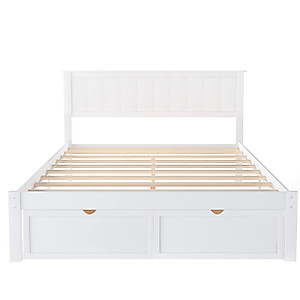 CITYLIGHT Full Size Bed, Platform Bed Frame with Headboard and Drawers, Wood Bed Frame for Kids, Teens and Adults, No Box Spring Needed, White