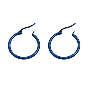 Edforce Stainless Steel Rounded Hoops Earrings (20mm-60mm Diameter) (Blue 20mm)