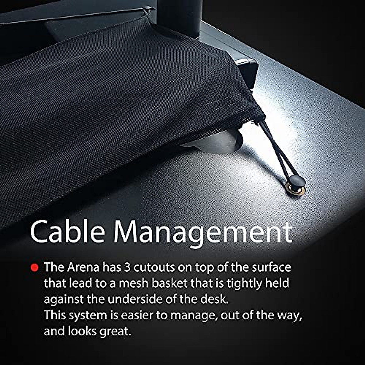 Arozzi Arena Ultrawide Curved Gaming and Office Desk with Full Surface Water Resistant Desk Mat Custom Monitor Mount Cable Management Cut Outs Under The Desk Cable Management Netting - Dark Grey