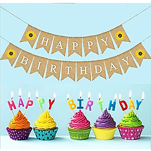 Happy Birthday Banner Bunting Decorative Burlap Banner Sunflower Pattern Flag Party Supplies