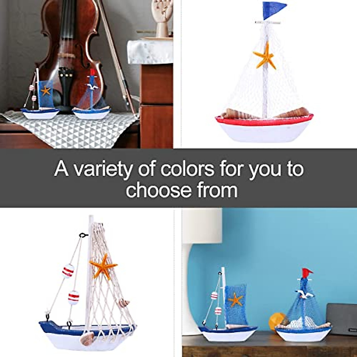 NUOBESTY 4pcs Wooden Mini Sailboat Model Miniature Sailing Boat Ships Nautical Sailboat Decorations for Nautical Beach Coastal Wedding Home Ornaments
