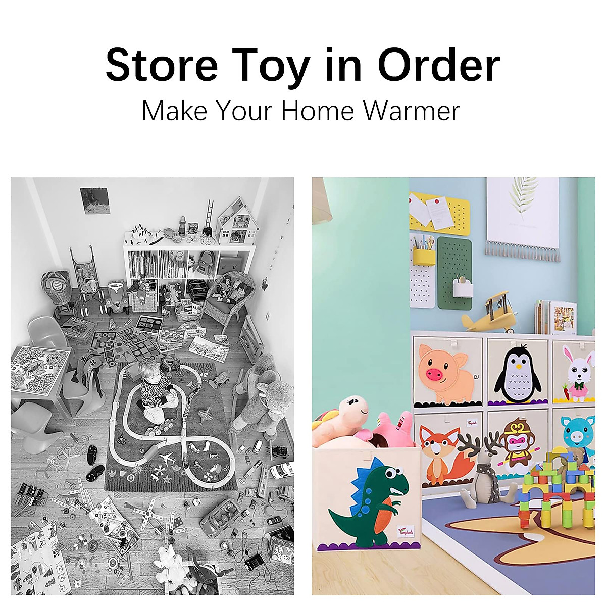 2PCS 13x13x13 Storage Cube Bins, LIOUCBD Foldable Toy Storage Bins Boxes Chests, Water Proof Canvas Storage Bin for Toys Clothes Dolls Books (Cow & Pig)