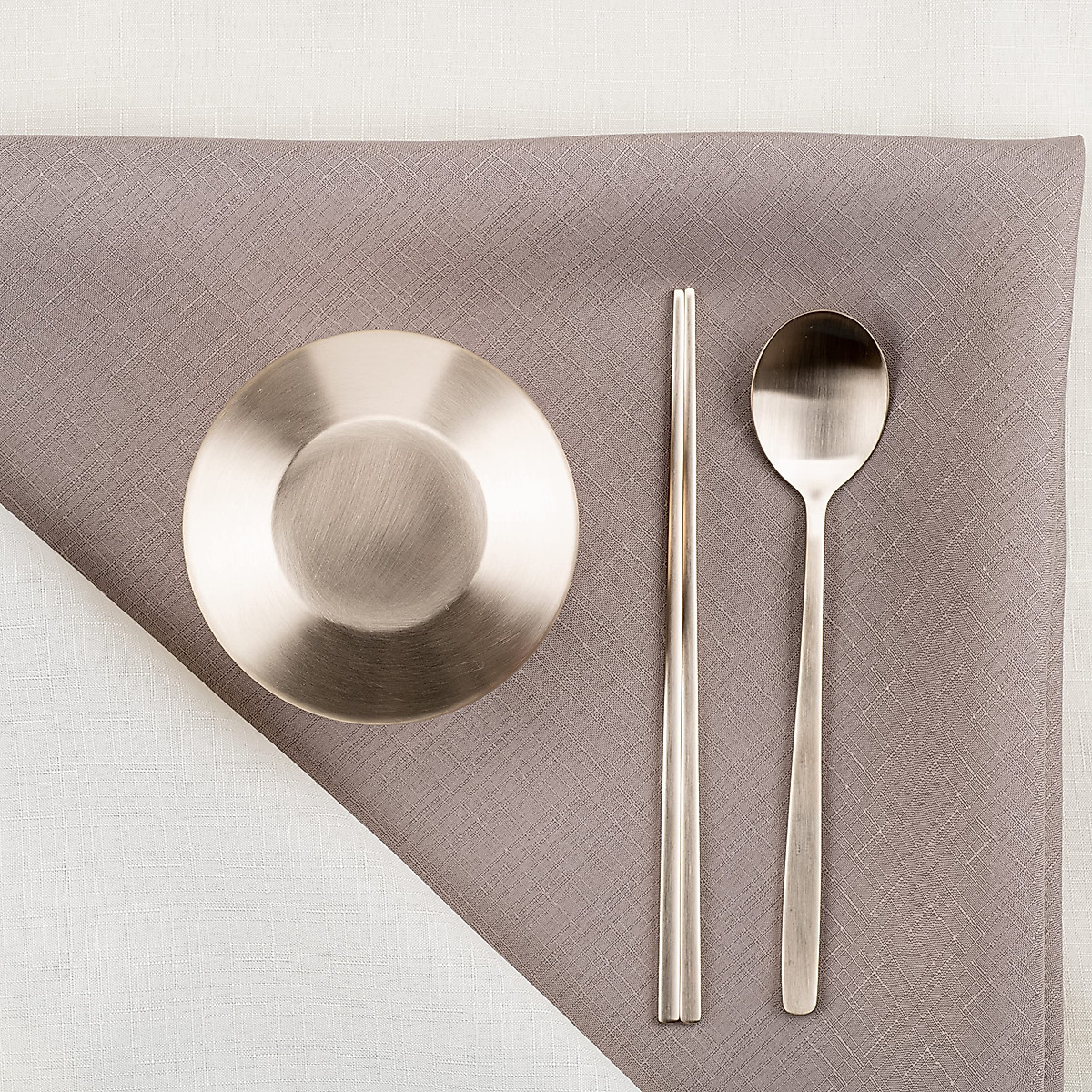 NotBiChae Premium Brassware Cutlery Spoon Chopsticks Set Korean Traditional Handmade Tableware BANGJJA YUGI with Gift Box 한국 유기 (Round Shape Set)