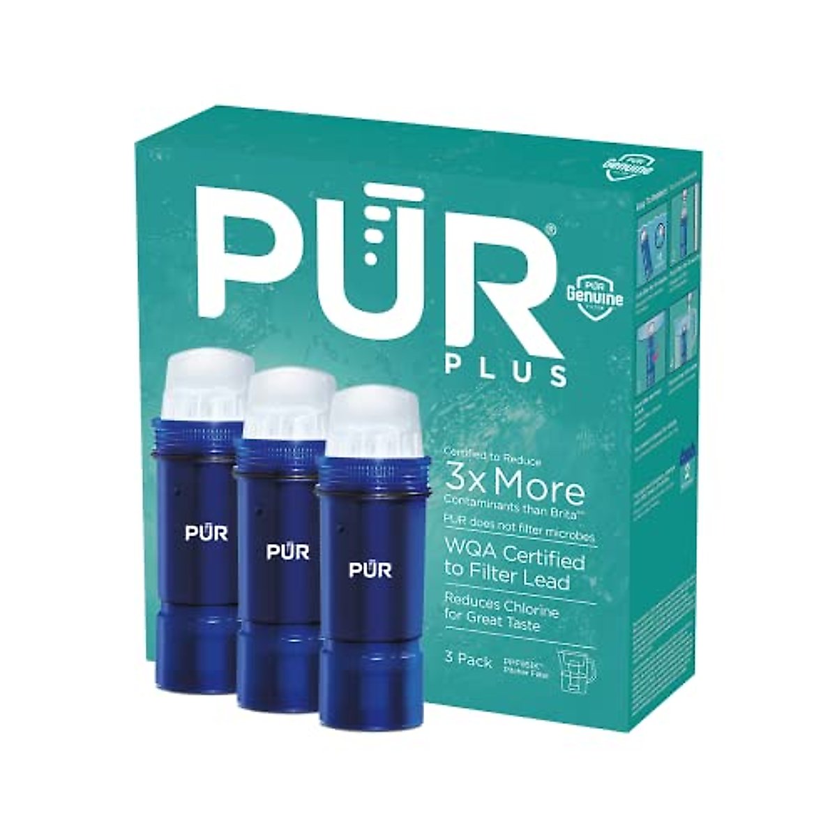 PUR PLUS Water Pitcher Replacement Filter with Lead Reduction (3 Pack), Blue â€“ Compatible with all PUR Pitcher and Dispenser Filtration Systems