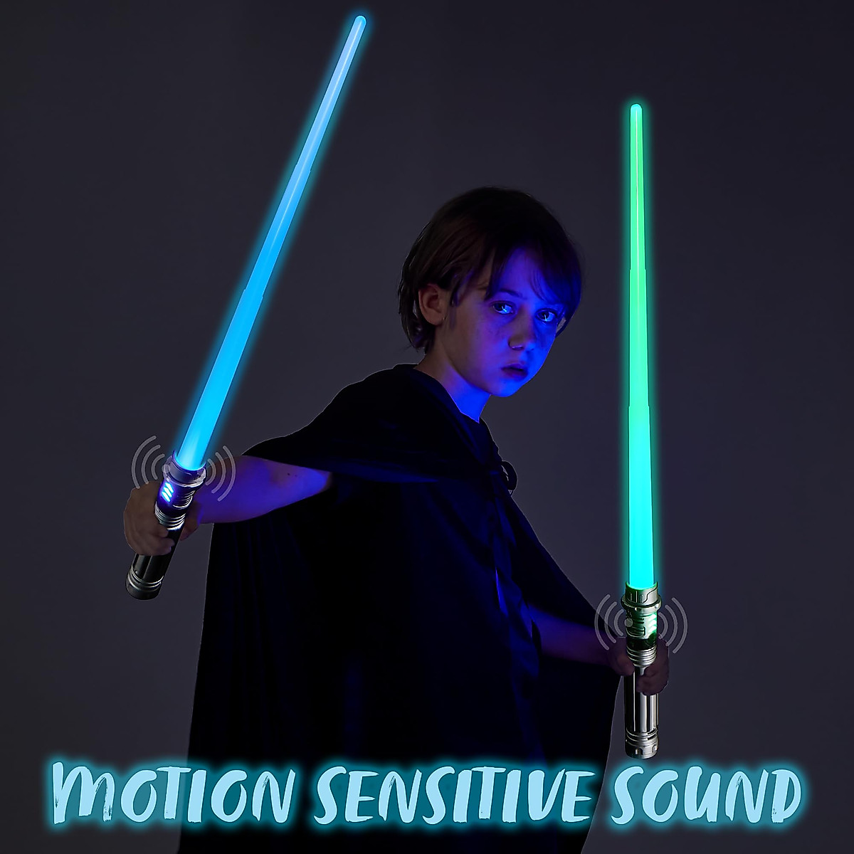 JOYIN Extendable 2-in-1 Light Up Sword for Kids, Dual LED Swords Set with FX Sound (Motion Sensitive) and Realistic Sliver Handle for Fighters and Warriors, New Years Eve Party Supplies Boys Stuff