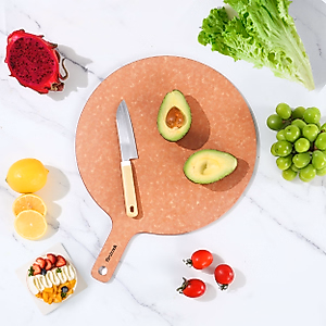 BESTCOOK Wood Fiber Pizza Cutting Board, Durable Wooden Pizza Board with Easy Grip Handle - Perfect for Baking, Cutting, and Serving Pizza, Bread, Fruits, Vegetables, and Cheese, 9 inch