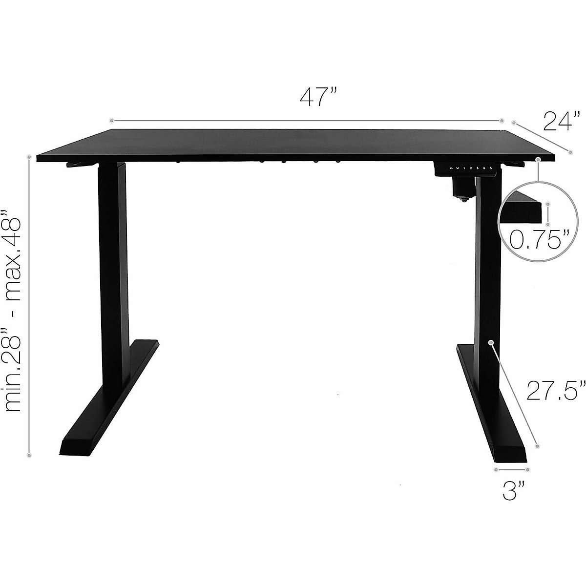 TechOrbits Electric Standing Desk Tabletop - 47 Inch Motorized Workstation Two Leg Frame Stand Up Desk with Memory Settings and Telescopic Sit-Stand Height Adjustment Black