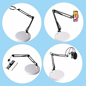 FOPATO Desk Lamp Base: Round 7.5 inches Mounting Stand for Desk Lamps,Magnifying Glass with Light,Mic Arm Desk Mount,Swing Arm Desk Lamp,for Home Office ,Compatible for lk-1 cl-2 (White)