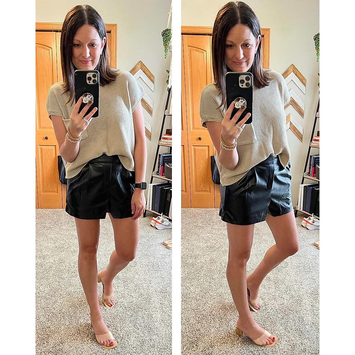 luvamia Faux Leather Shorts for Women High Waist Pleated Wide Leg Stretchy Black Leather Shorts Black Leather Shorts Women Club Outfits for Women Black Size Small Fits Size 4 / Size 6