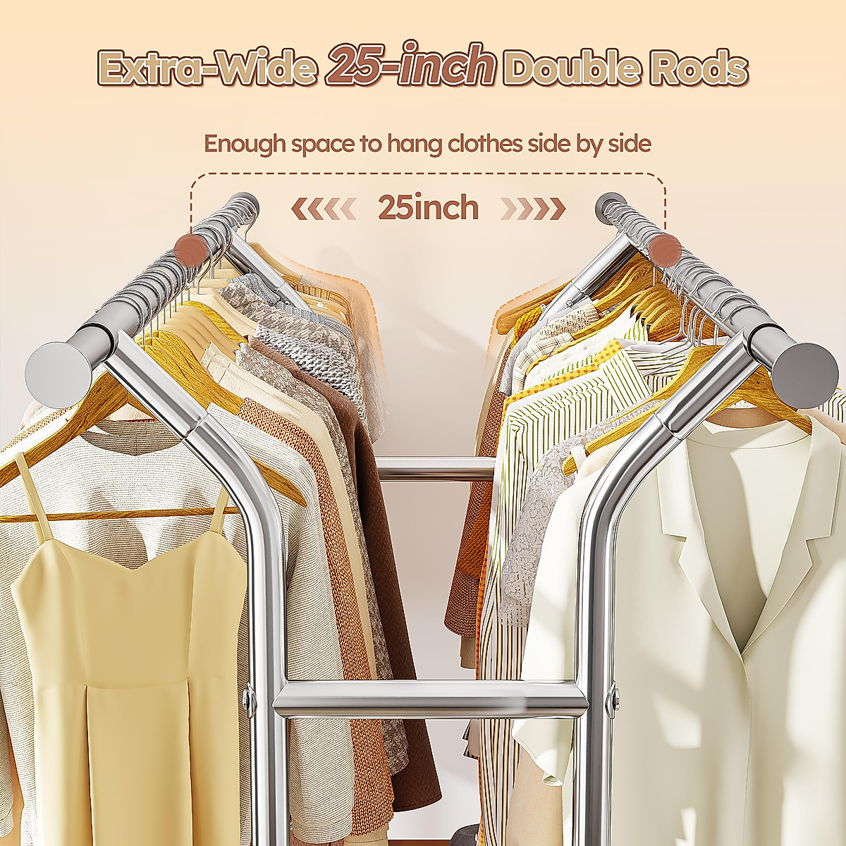 Raybee Clothes Rack Heavy Duty Clothing Rack with Wheels Load 630lbs Clothing Racks for Hanging Clothes Rolling Clothes Rack Adjustable Garment Rack Commercial Portable Clothes Rack 74" Wx 25" Dx70 H