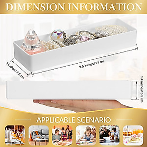 4 Pack Plastic Drawer Organizer 9.5 x 3 x 1.4 Inch Tabletop Organizer Tray Stationery Holder White Half Accessory Tray Stackable Storage Container for Vanity Office Home Utensils Gadgets Shelf Kitchen