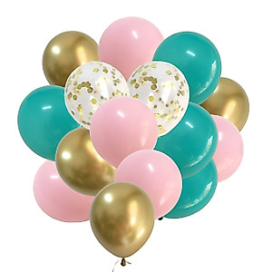 Latex Balloons Teal Pink Gold - Pastel Color balloons for Bridal Baby Shower Girl Birthday Party Decorations 12Inch 50packs (Robin Egg Blue + Pink + Gold)