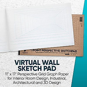 Koala Tools - 40-Page Large Drawing Pad for 1-Point Perspective Drawing, Sketch Pad with Grid Graph Paper for Interior Room Design, Industrial, Architectural and 3D Design, 11 x 17 inches