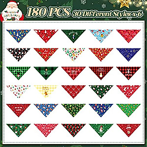 180 Pieces Christmas Dog Bandanas Bulk Xmas Dog Cat Bibs Holiday Pet Costume Dog Christmas Outfit Triangle Scarf Kerchief for Small to Medium Pet