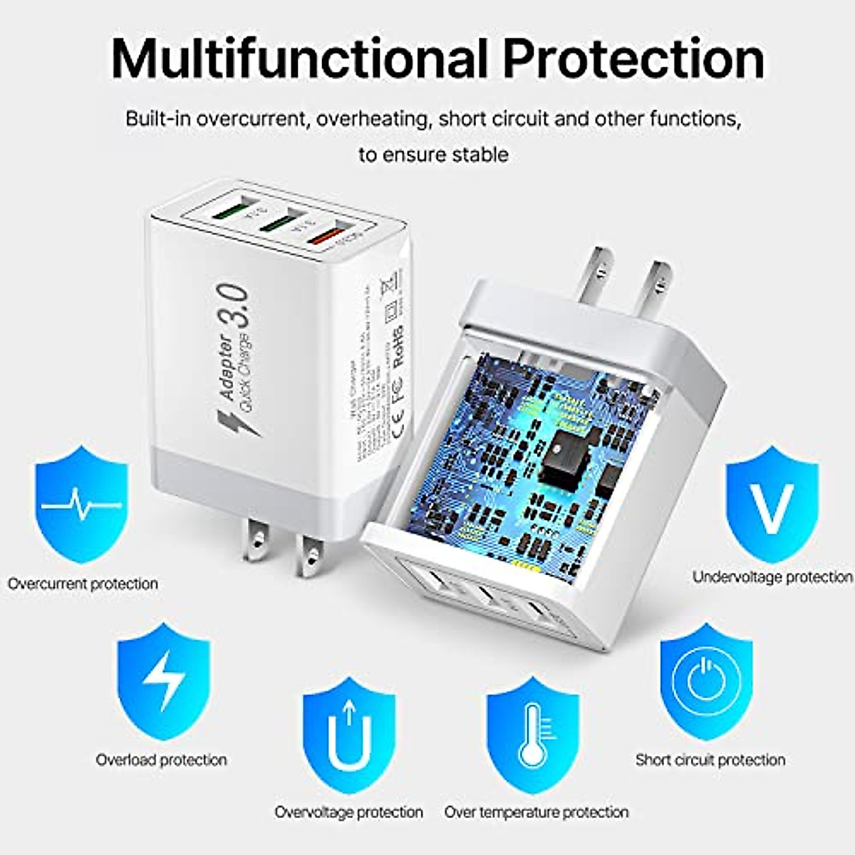 USB Wall Charger, Yosou 3-Port Fast Charging Block 33W Quick Charge 3.0 Wall Charger Plug USB Cube Power Adapter Charger Block for iPhone Xs/XS Max/XR/X/8/7/6, Samsung, LG, Tablets, Kindle and More