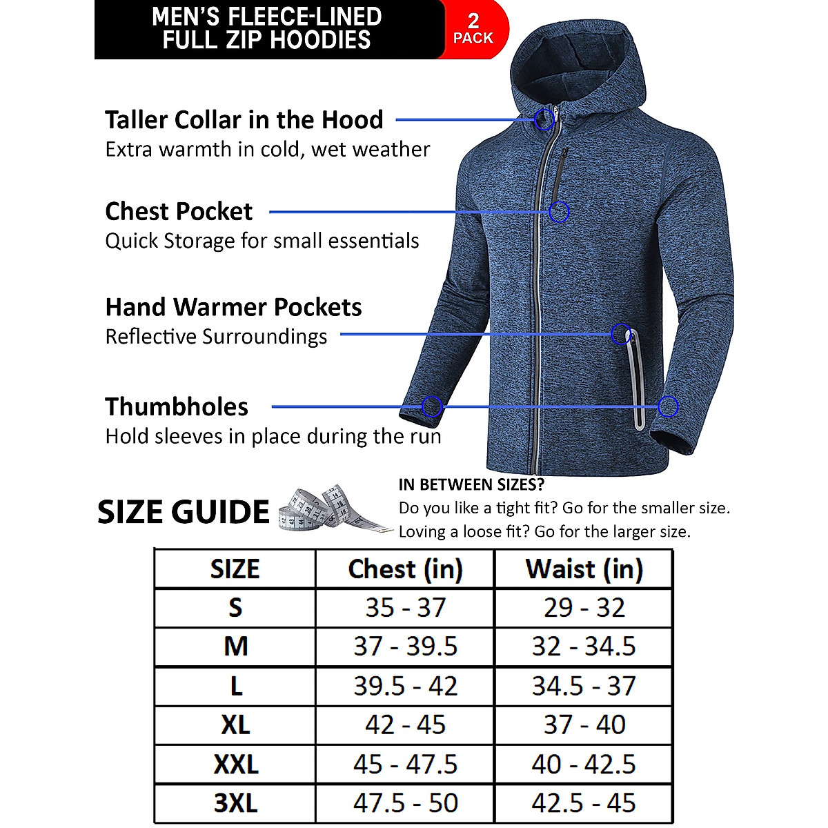 Liberty Imports 2 Pack Mens Zip Up Hoodies, Fleece Thermal Tech Jackets, Lightweight Running Sweatshirts with Zipper Pockets(Set 2, Medium)